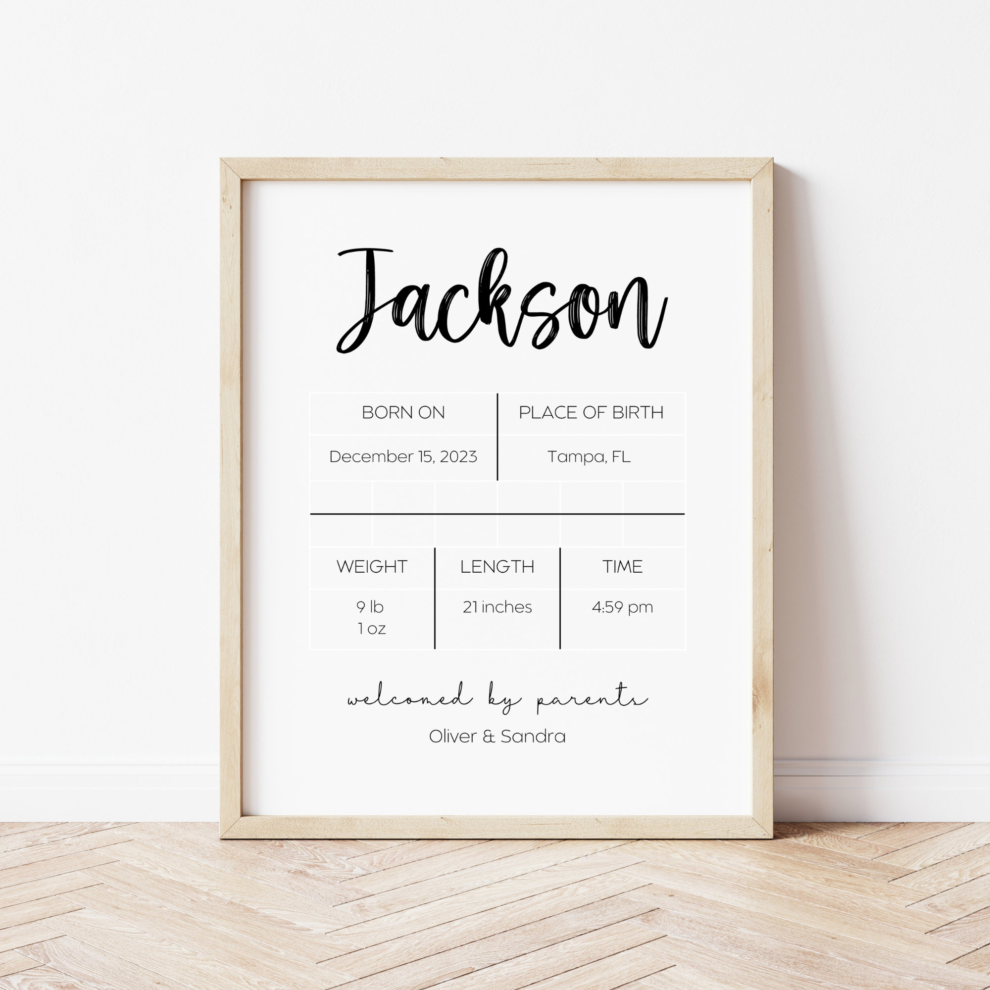 Personalized Baby Birth Stats Print, Minimalist Nursery Decor ...