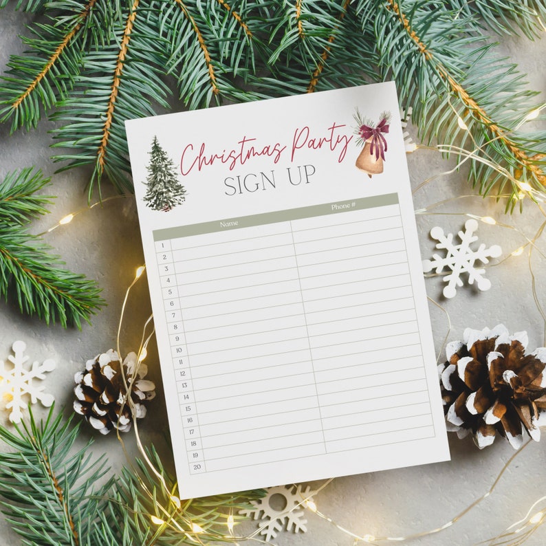 Christmas Party Sign up Sheet, Holiday Party Sign up Sheet, Printable ...