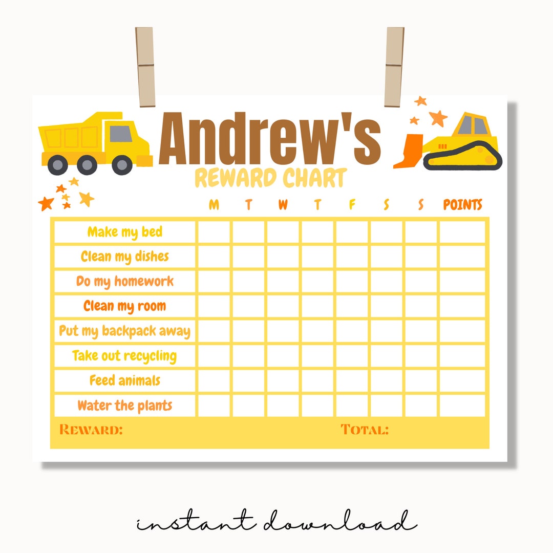 Construction Reward Chart, Printable Reward Chart, Editable ...