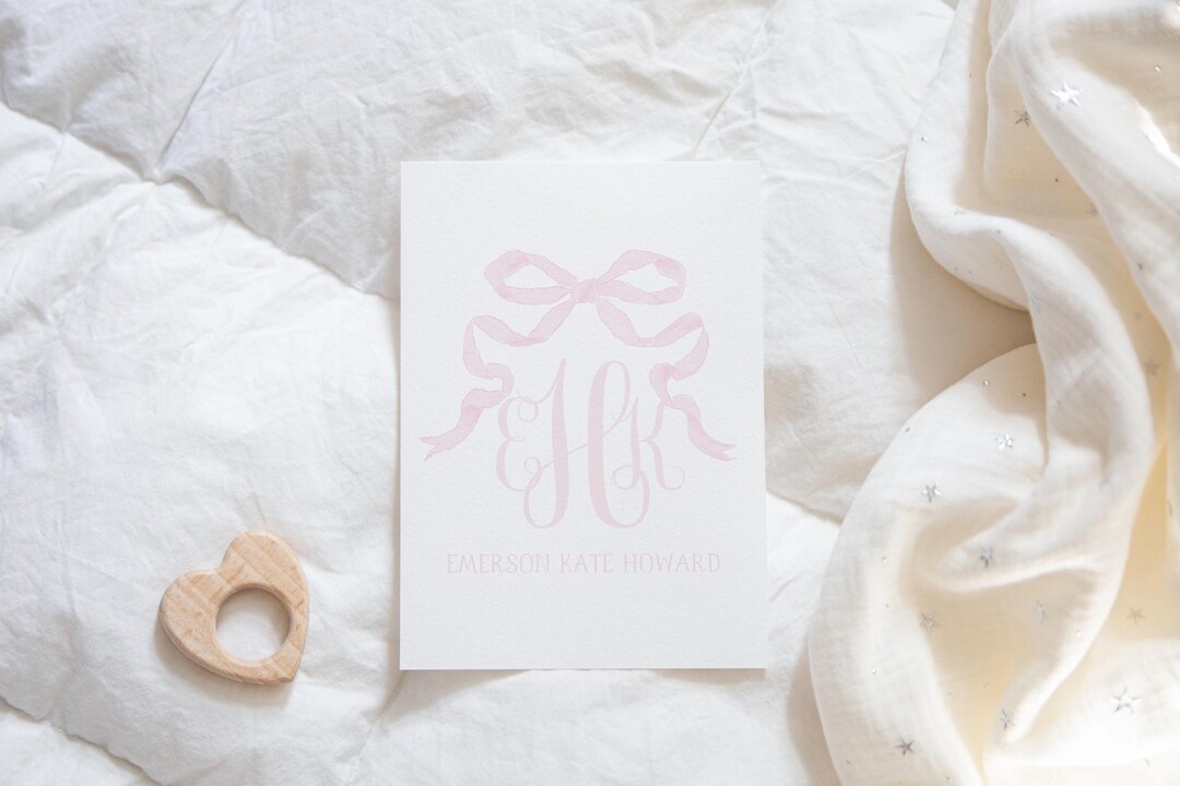 Printable Watercolor Pink Bow Baby Girl Bassinet Sign, Custom Monogram ...