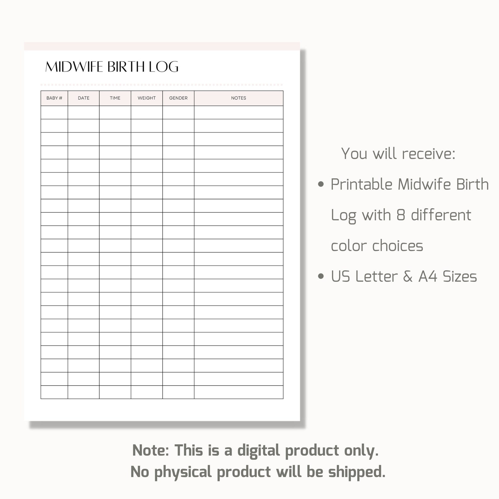 Printable Midwife Birth Log Student Midwife Delivery Log - Etsy
