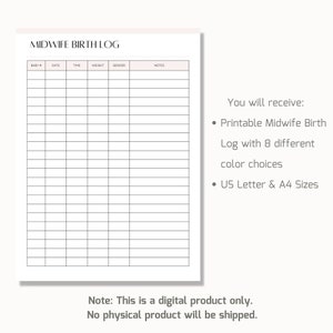 Printable Midwife Birth Log Student Midwife Delivery Log - Etsy