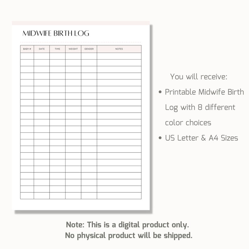 Printable Midwife Birth Log Student Midwife Delivery Log - Etsy