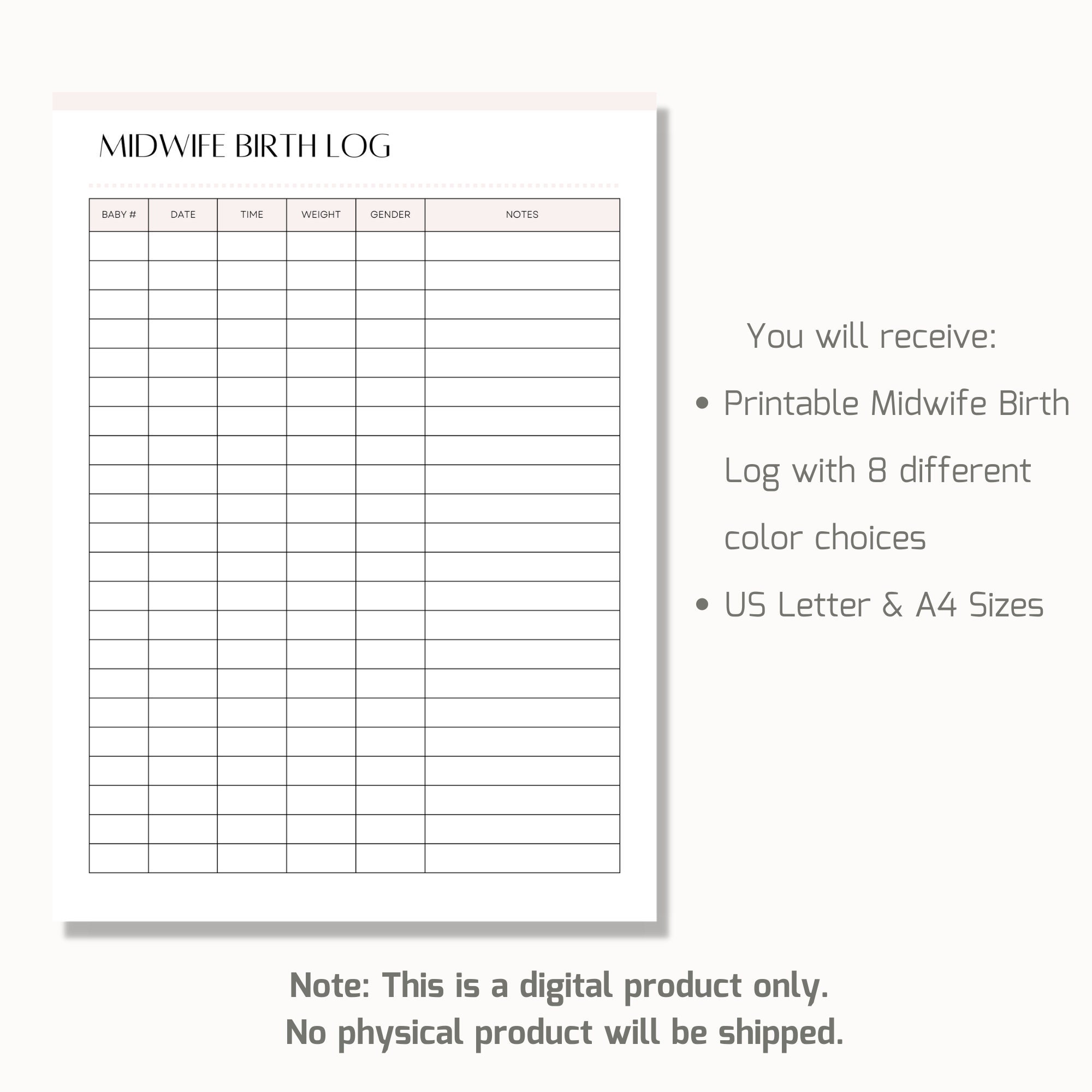 Printable Midwife Birth Log Student Midwife Delivery Log - Etsy