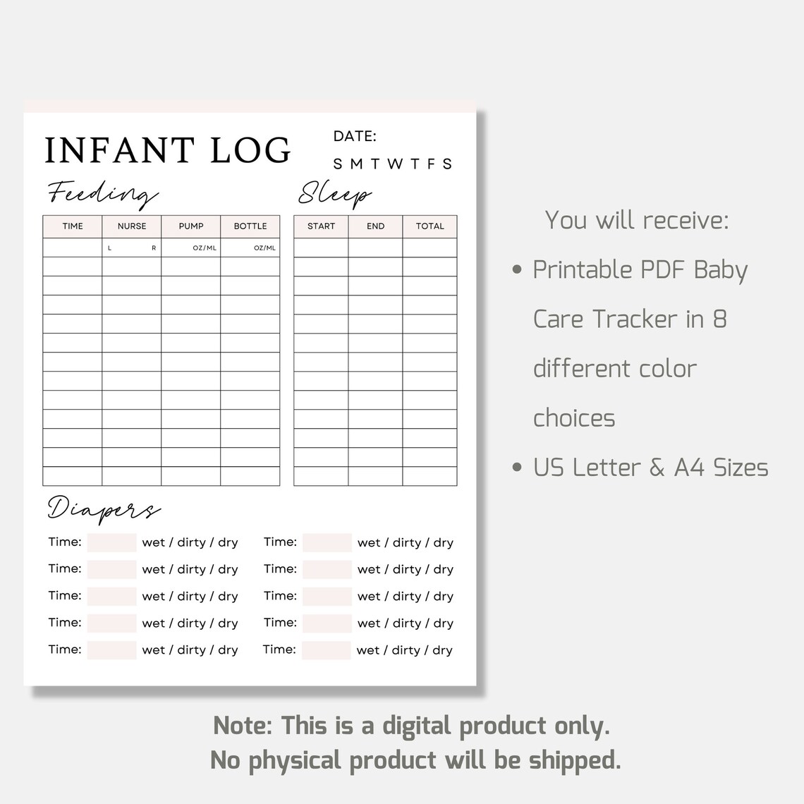 Newborn Daily Care Log, Infant Log, Breastfeeding Log, Postpartum Baby ...