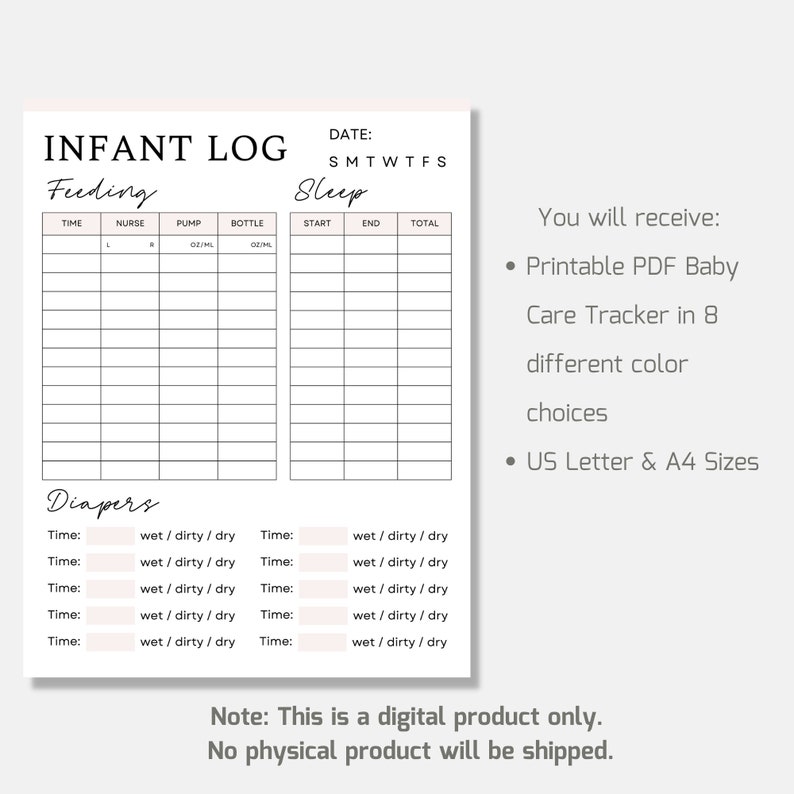 Newborn Daily Care Log, Infant Log, Breastfeeding Log, Postpartum Baby ...
