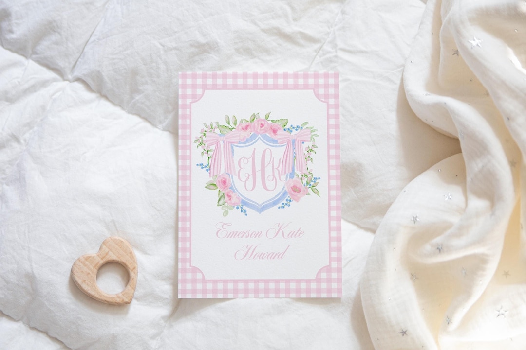 Printable Watercolor Baby Girl Bassinet Sign, Custom Monogram Hospital ...