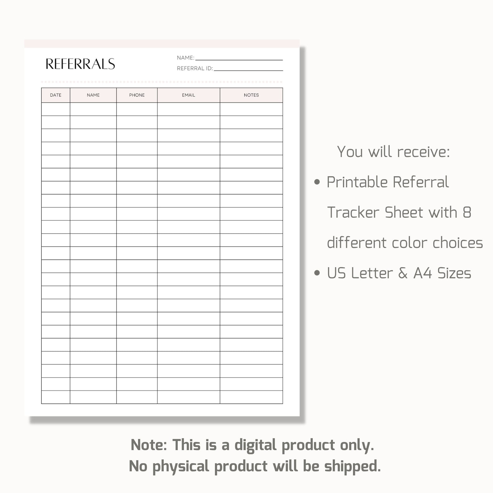 Printable Referral Tracker, Referral Contacts, Medical Referral Sheet ...