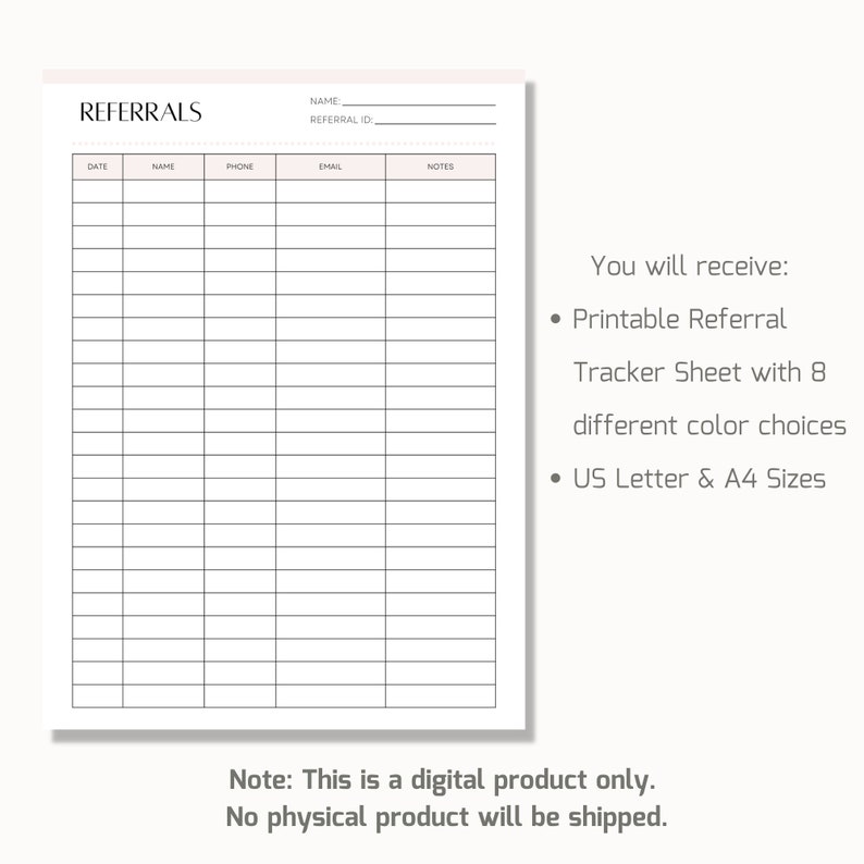 Printable Referral Tracker, Referral Contacts, Medical Referral Sheet ...