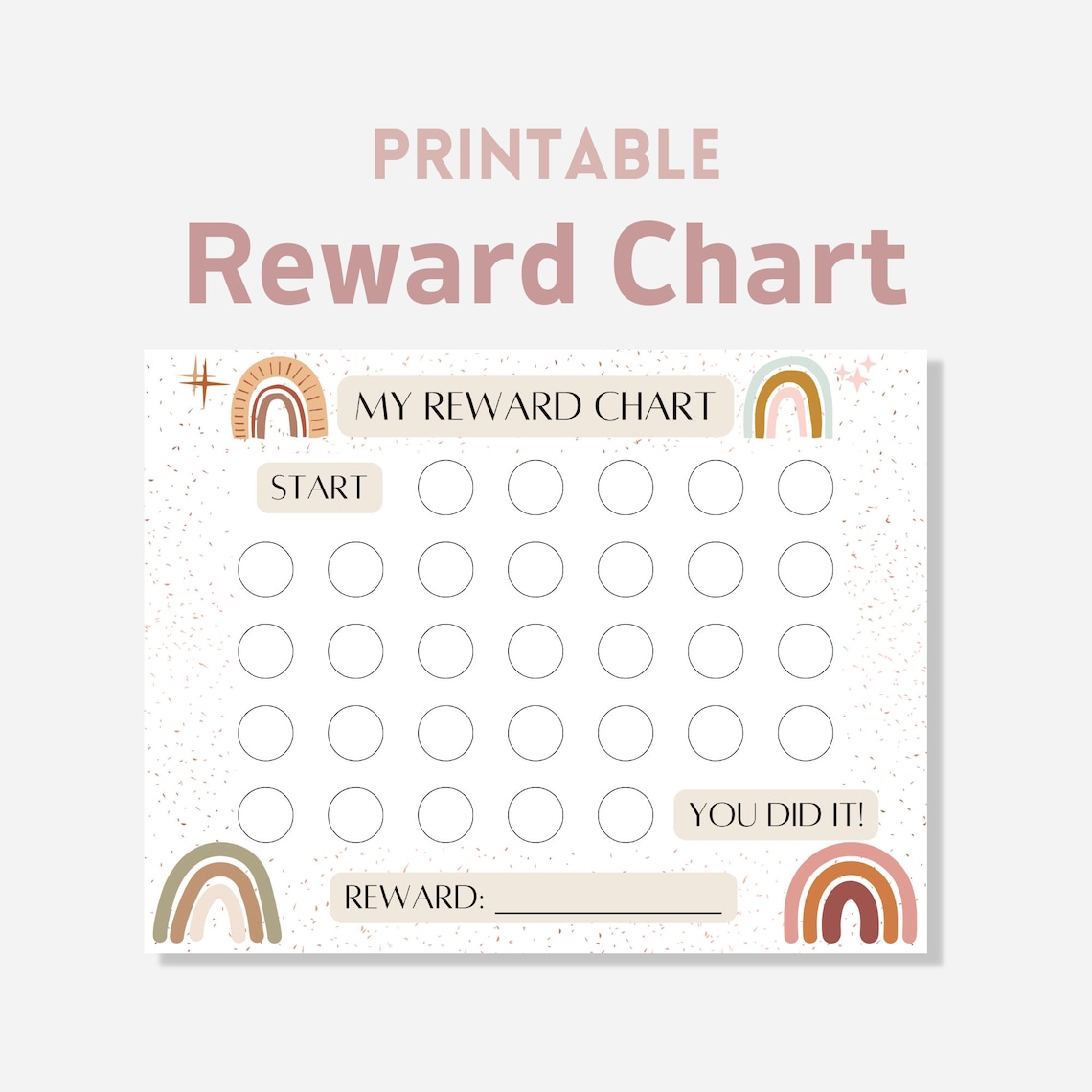 Boho Rainbow Reward Chart, Printable Sticker Chart, Rainbow Chart ...