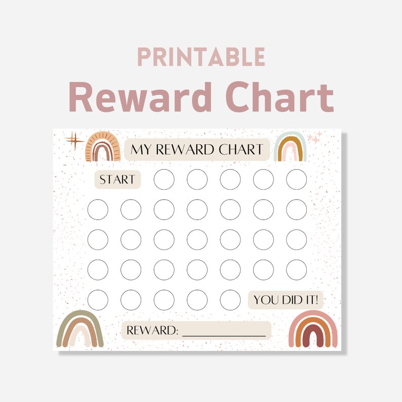 Boho Rainbow Reward Chart, Printable Sticker Chart, Rainbow Chart ...
