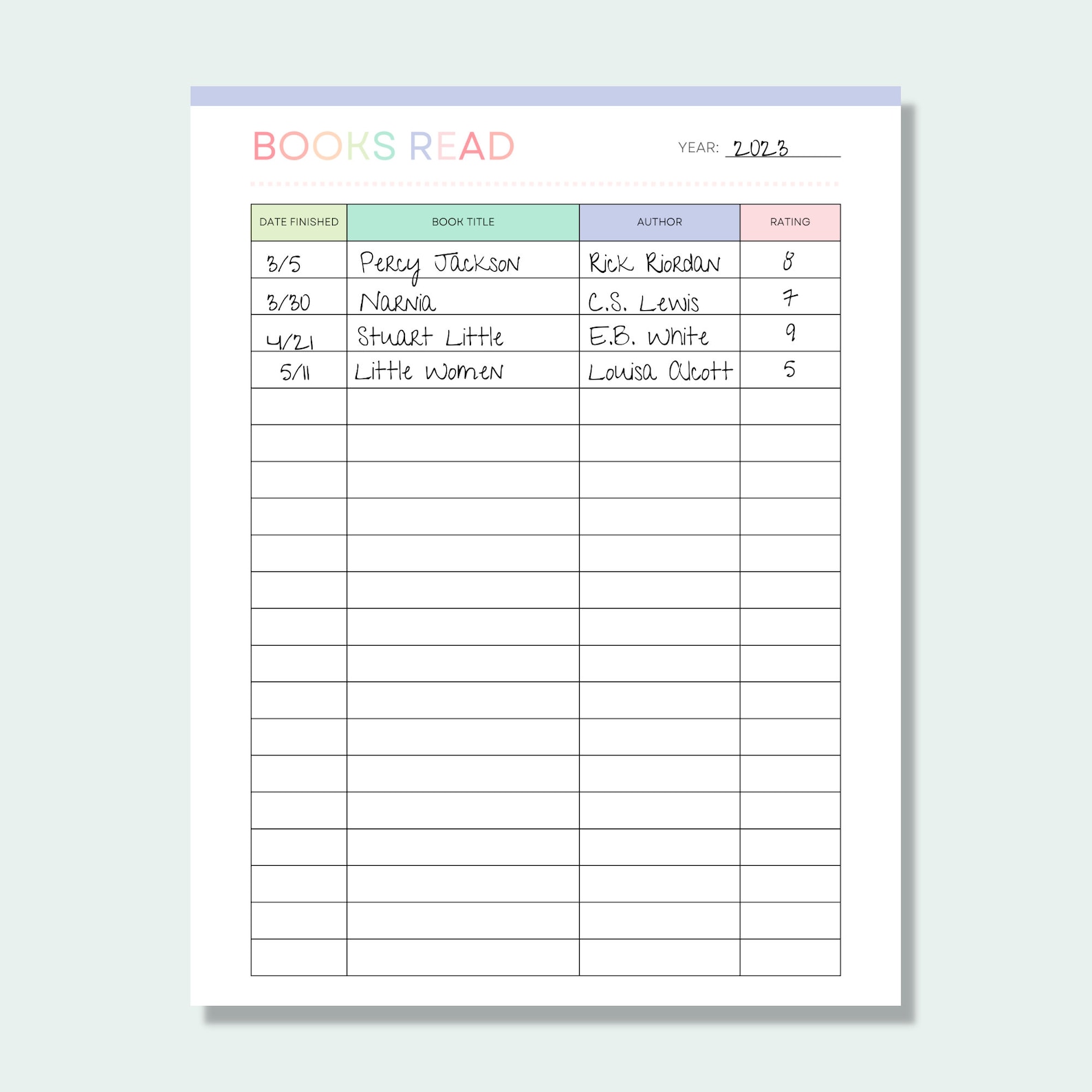 Printable Kids Books Read Log, Book Rating Tracker, Reading Log for ...
