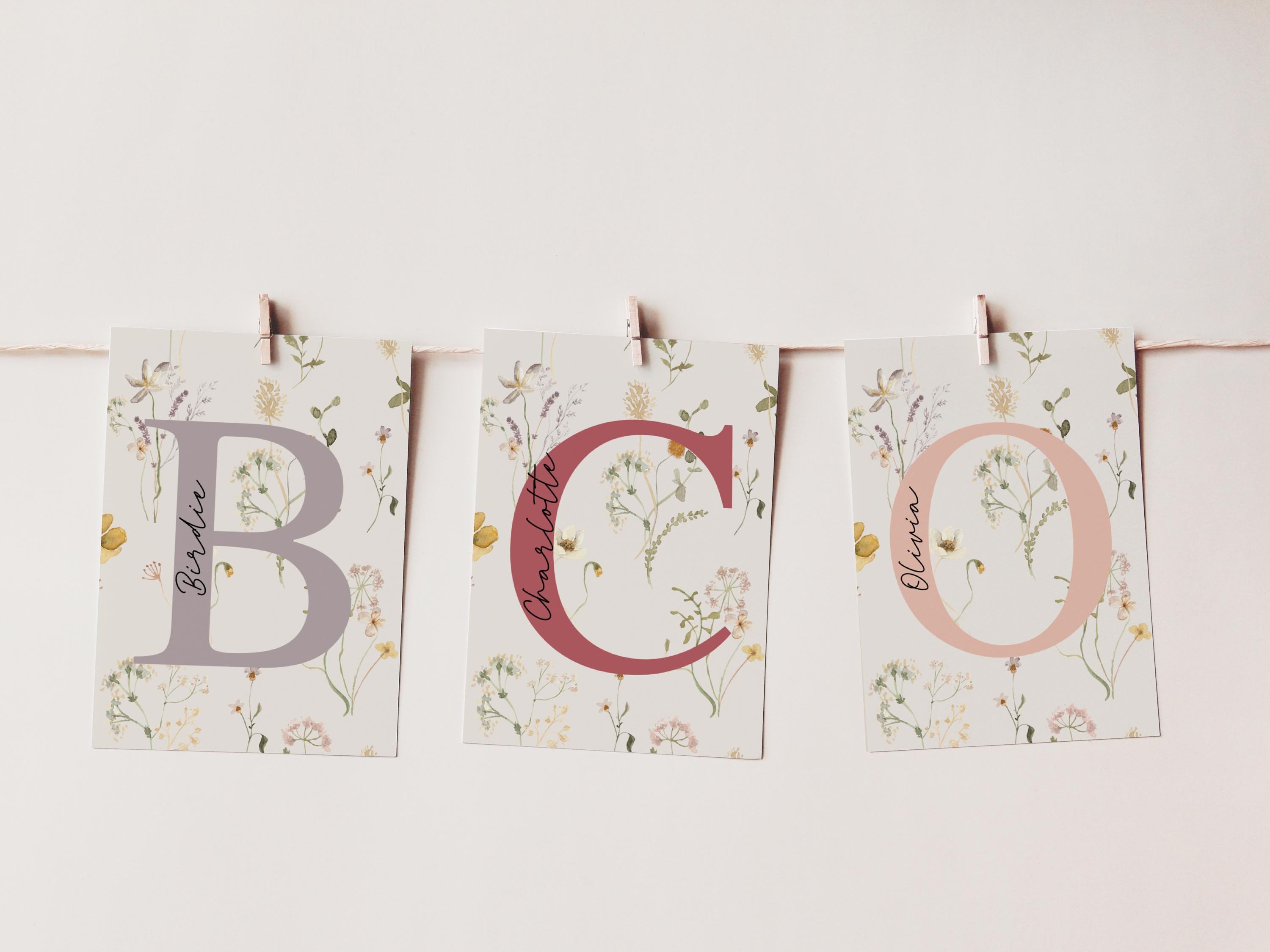 Custom Floral Initial Print, Wildflower Prints, Personalized Name Print ...