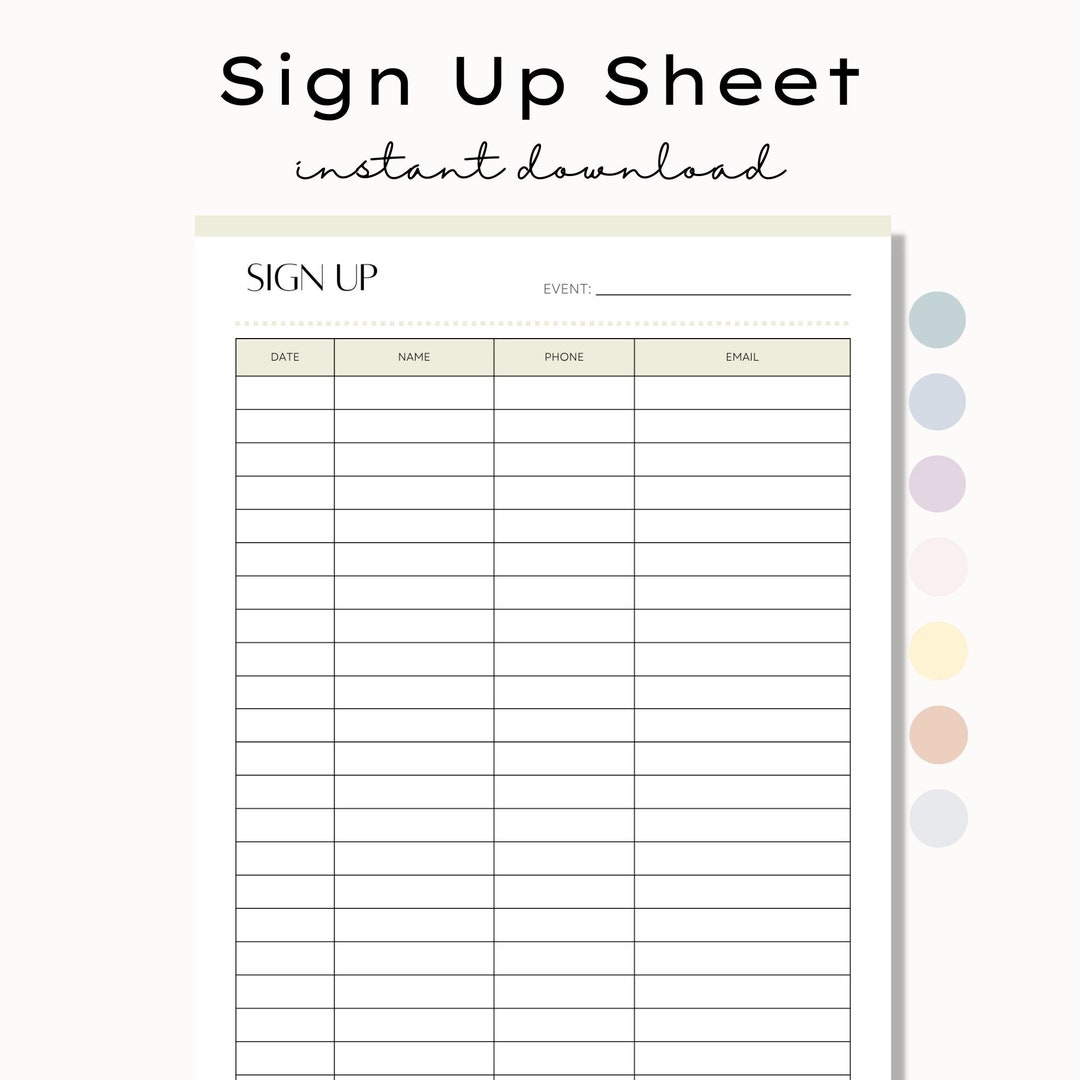 Numbered Sign Up Sheets Printable