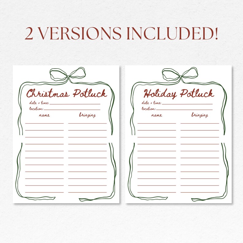 Whimsical Christmas Potluck Sign up Sheet, Vintage Work Holiday Potluck ...