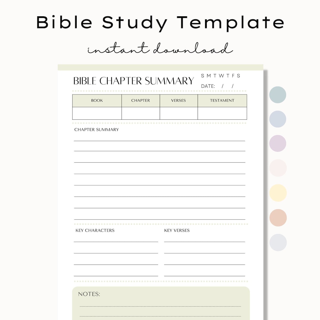 Printable Bible Study Template, Bible Chapter Summary Worksheet, Adult ...