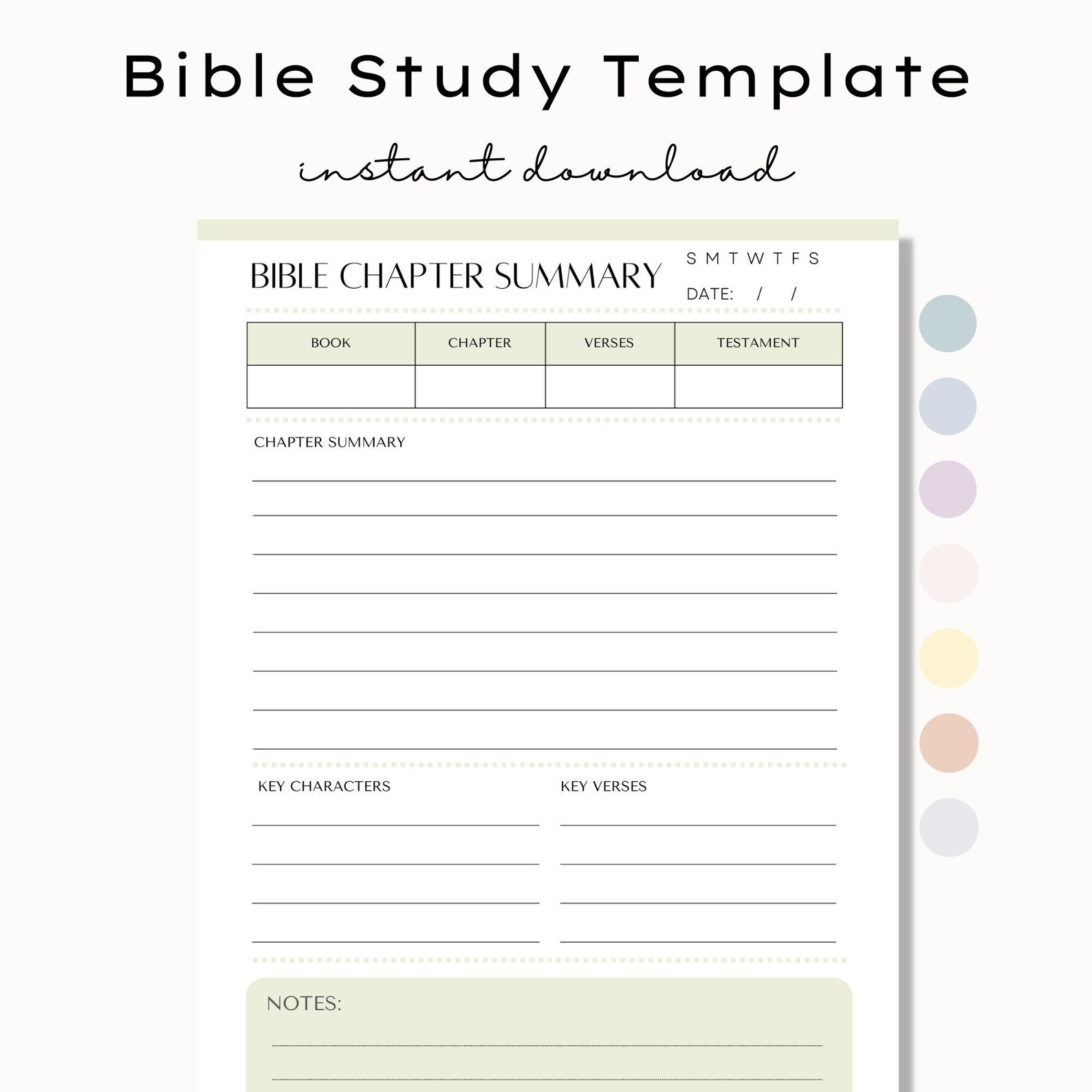 Printable Bible Study Template, Bible Chapter Summary Worksheet, Adult ...