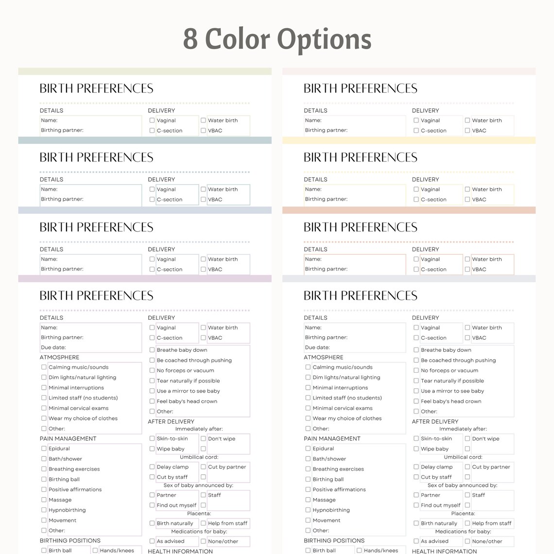 Birth Plan Template, Editable Birth Preferences, Printable Birth Plan ...