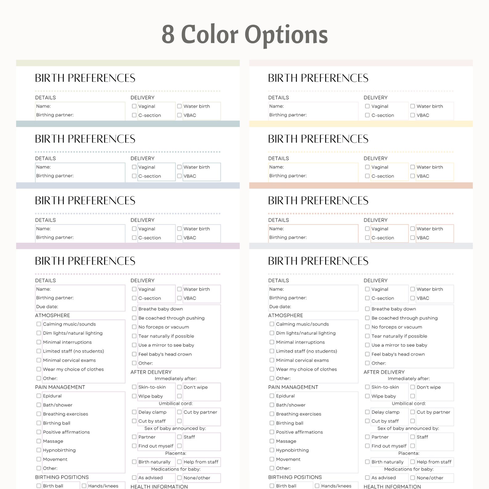 Birth Plan Template, Editable Birth Preferences, Printable Birth Plan ...