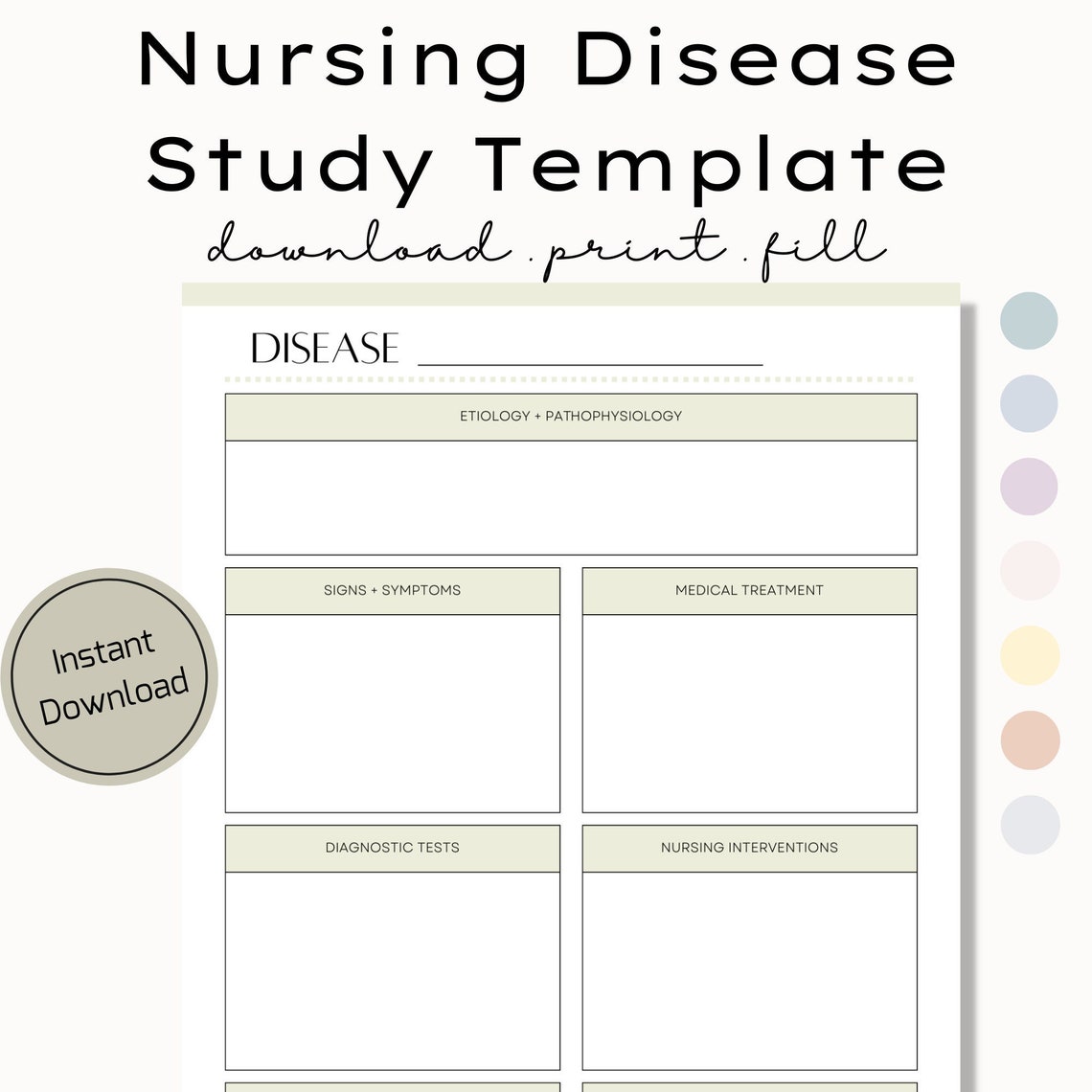 Printable Nursing Student Disease Template Pathophysiology - Etsy
