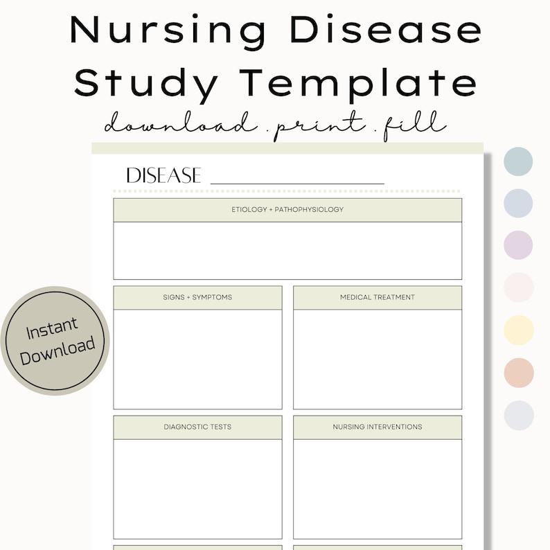 Printable Nursing Student Disease Template Pathophysiology - Etsy