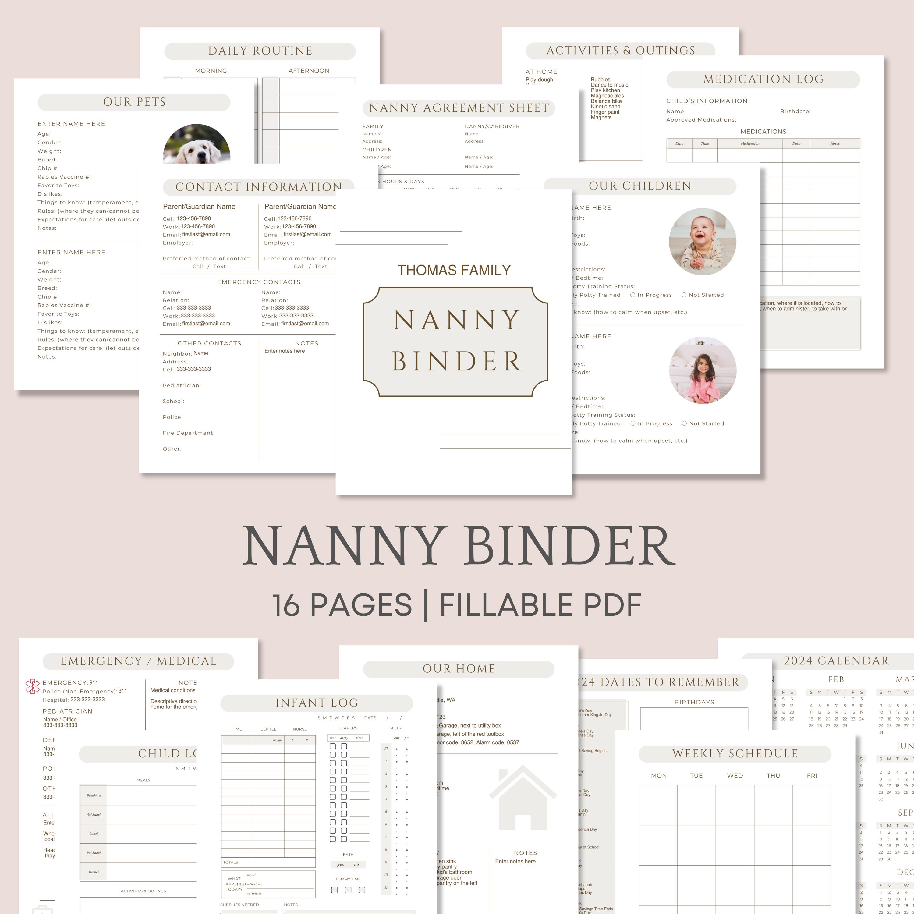Fillable Nanny Binder PDF, Printable Nanny Planner Template, Nanny ...
