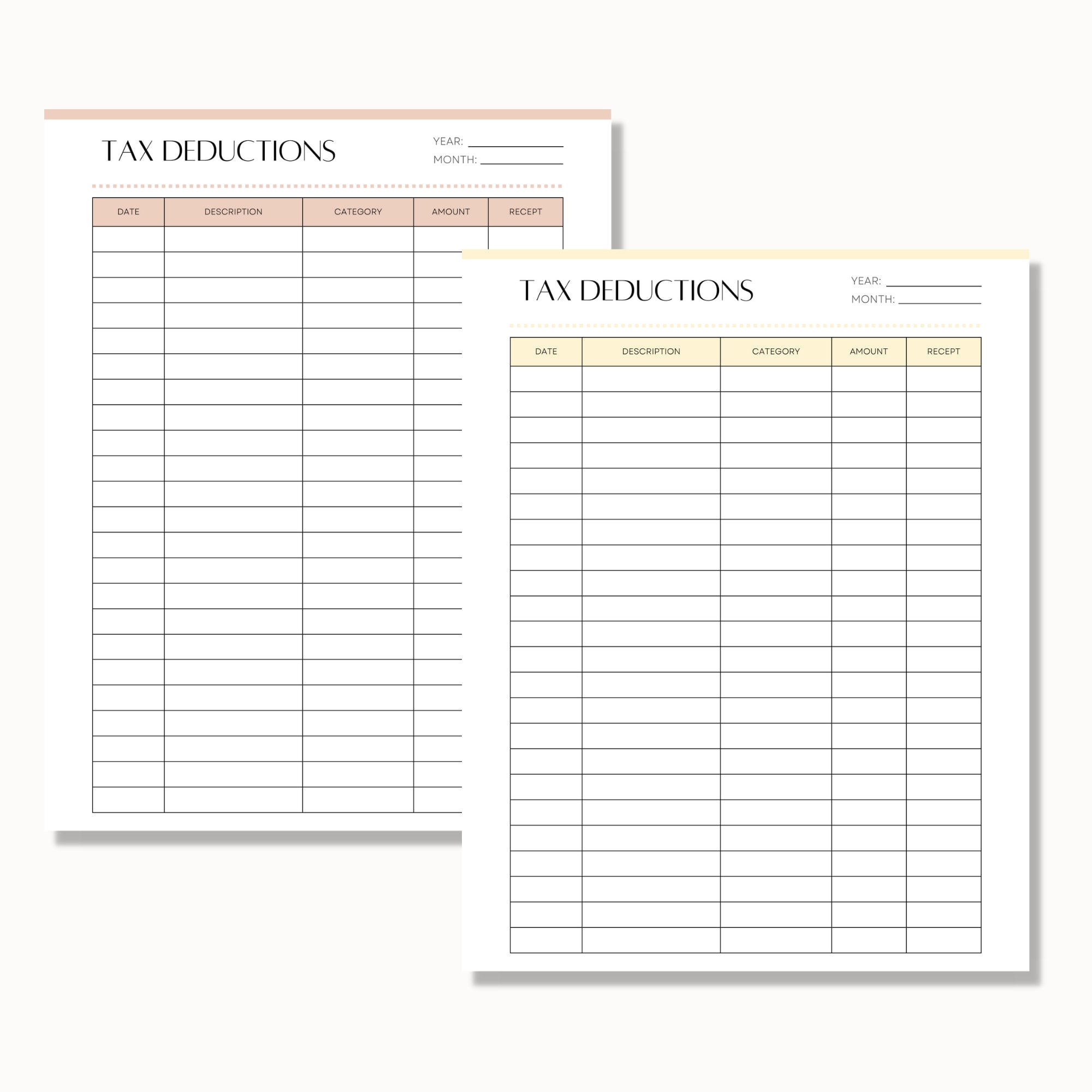 Printable Tax Deduction Tracker, Tax Deduction Log, Business Tax Log ...