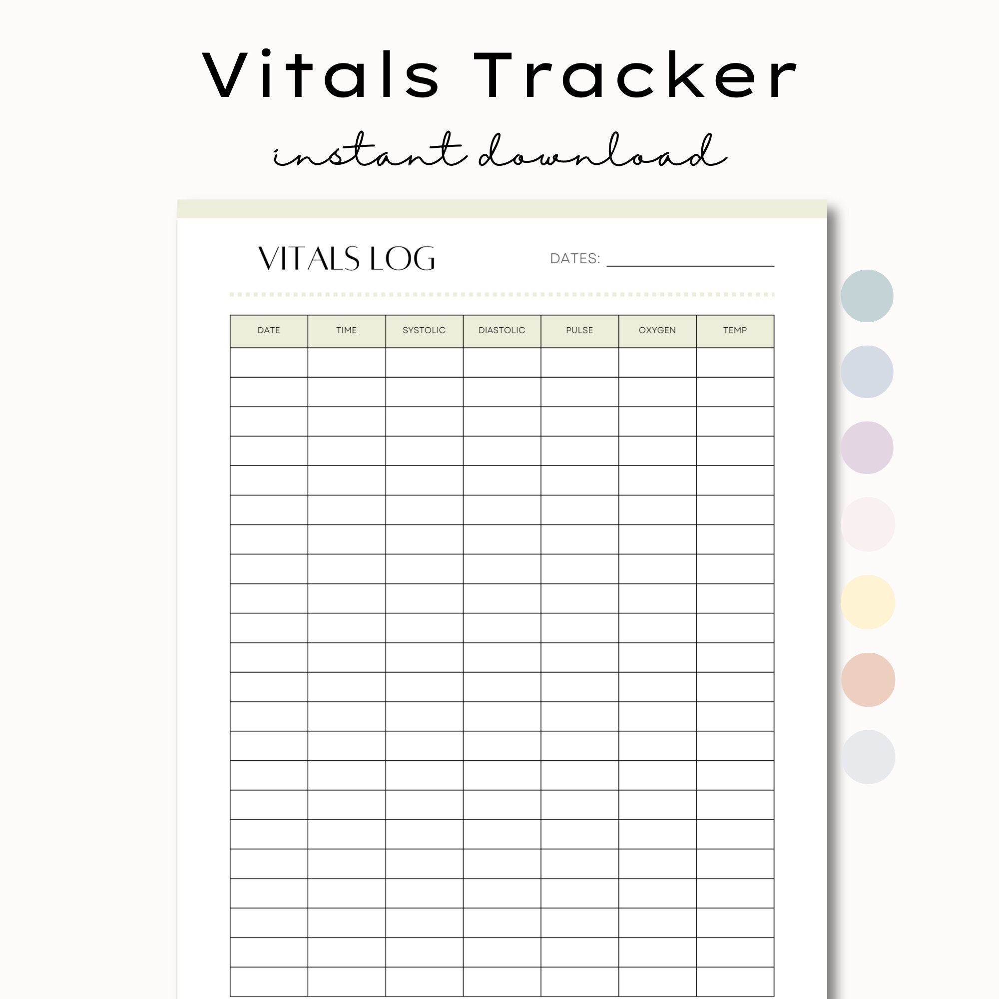 Printable Vitals Tracker, Vitals Log Sheet, Vital Sign Log, Nursing ...