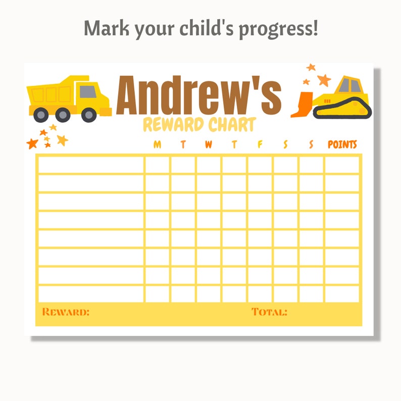 Construction Reward Chart, Printable Reward Chart, Editable ...