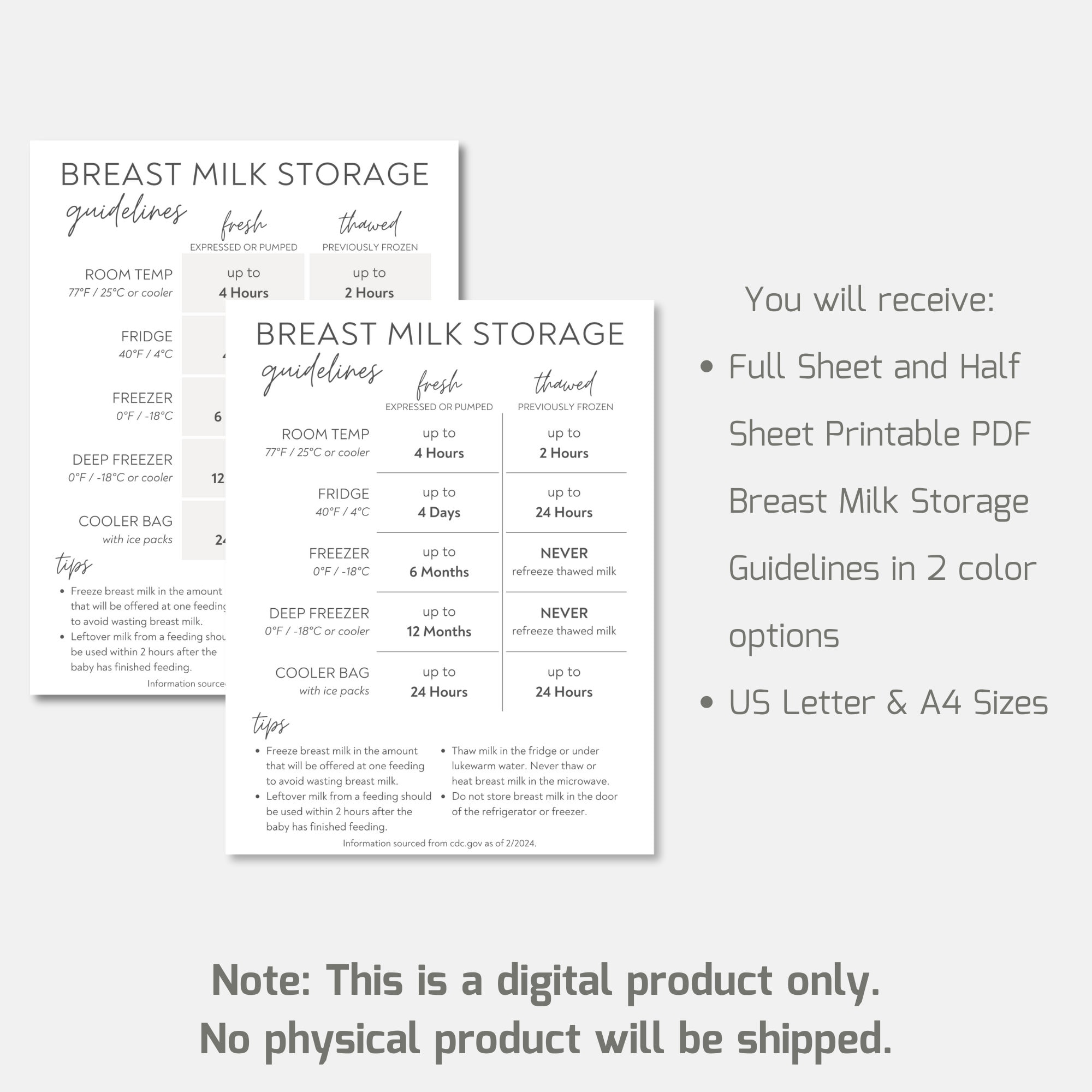 Printable Breastmilk Storage Guide, Breast Milk Storage Guidelines ...