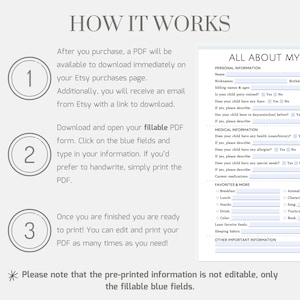 Child Info Sheet Printable, Fillable Daycare All About Me Form ...