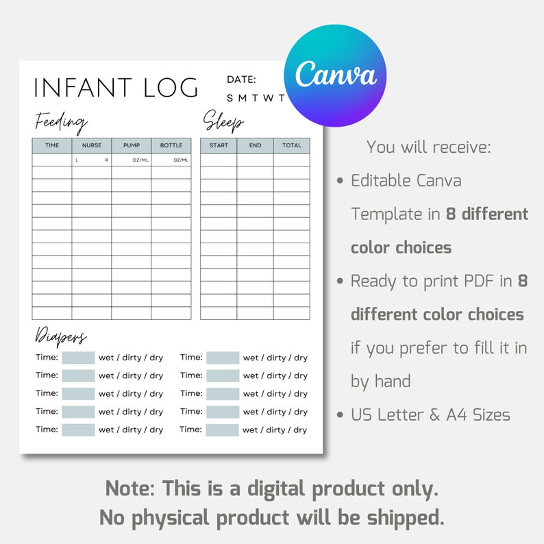 Editable Baby Tracker, Baby Log, Baby Feeding Log, Baby Daily Log ...