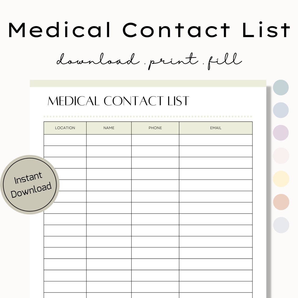 Printable Medical Contact List Doctor Contact List Medical - Etsy