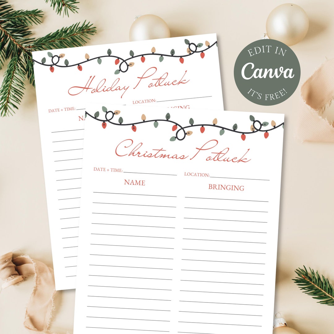 Editable Christmas Potluck Sign up Sheet Template, Holiday Potluck ...