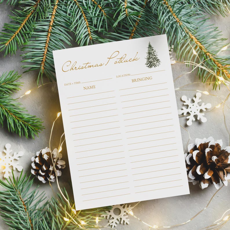 Editable Christmas Potluck Sign up Sheet Template, Holiday Potluck ...