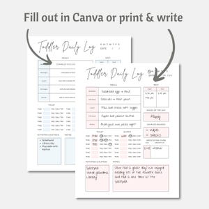 Editable Toddler Daily Report, Child Log, Toddler Meal Log, Child Care ...