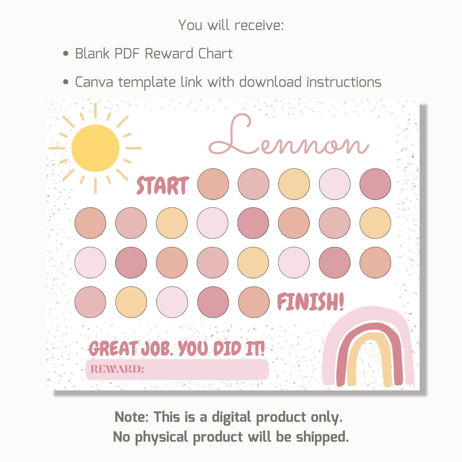 Boho Rainbow Sunshine Reward Chart, Printable Sticker Chart, Editable ...