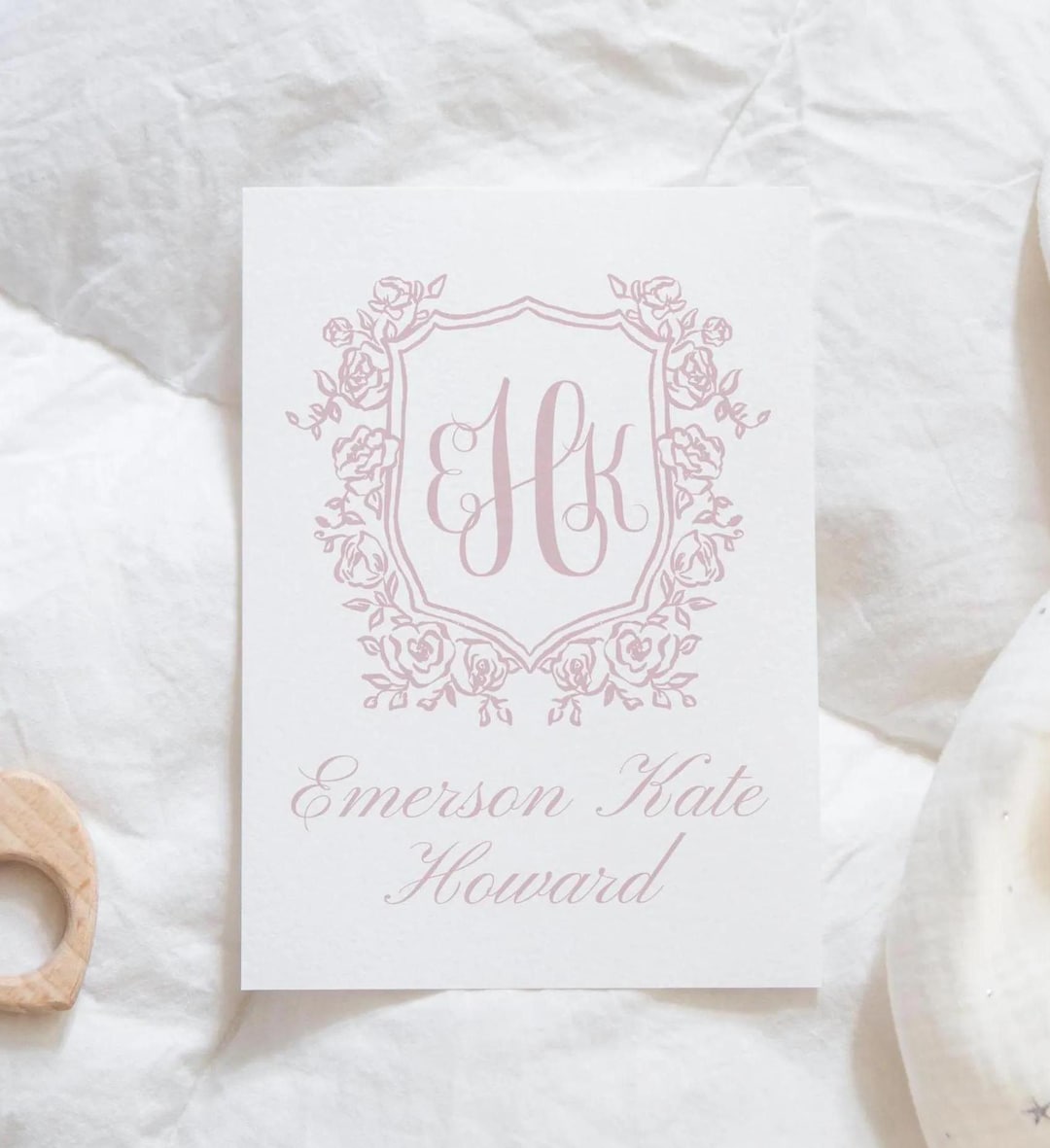 Pink Floral Crest Monogram Baby Girl Bassinet Sign, Custom Monogram ...