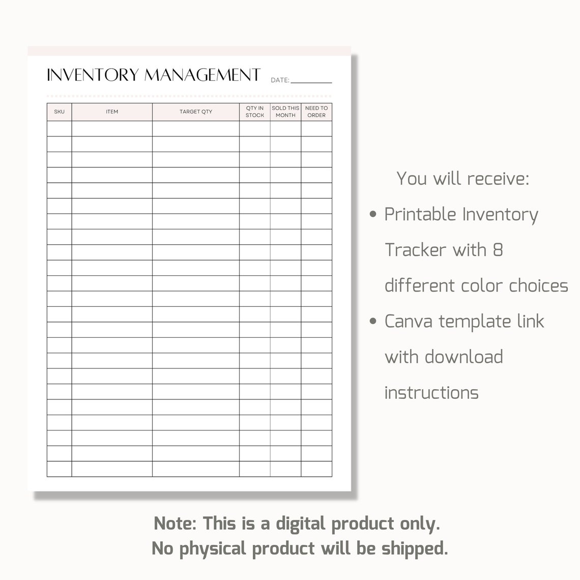 Printable Inventory Management Form Inventory Tracker Sheet - Etsy