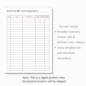 Printable Inventory Management Form Inventory Tracker Sheet - Etsy