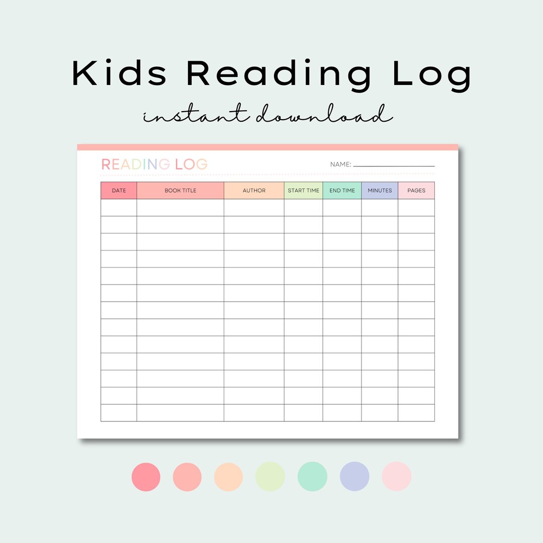 Printable Kids Reading Log, Summer Reading Log, Daily Reading Log ...