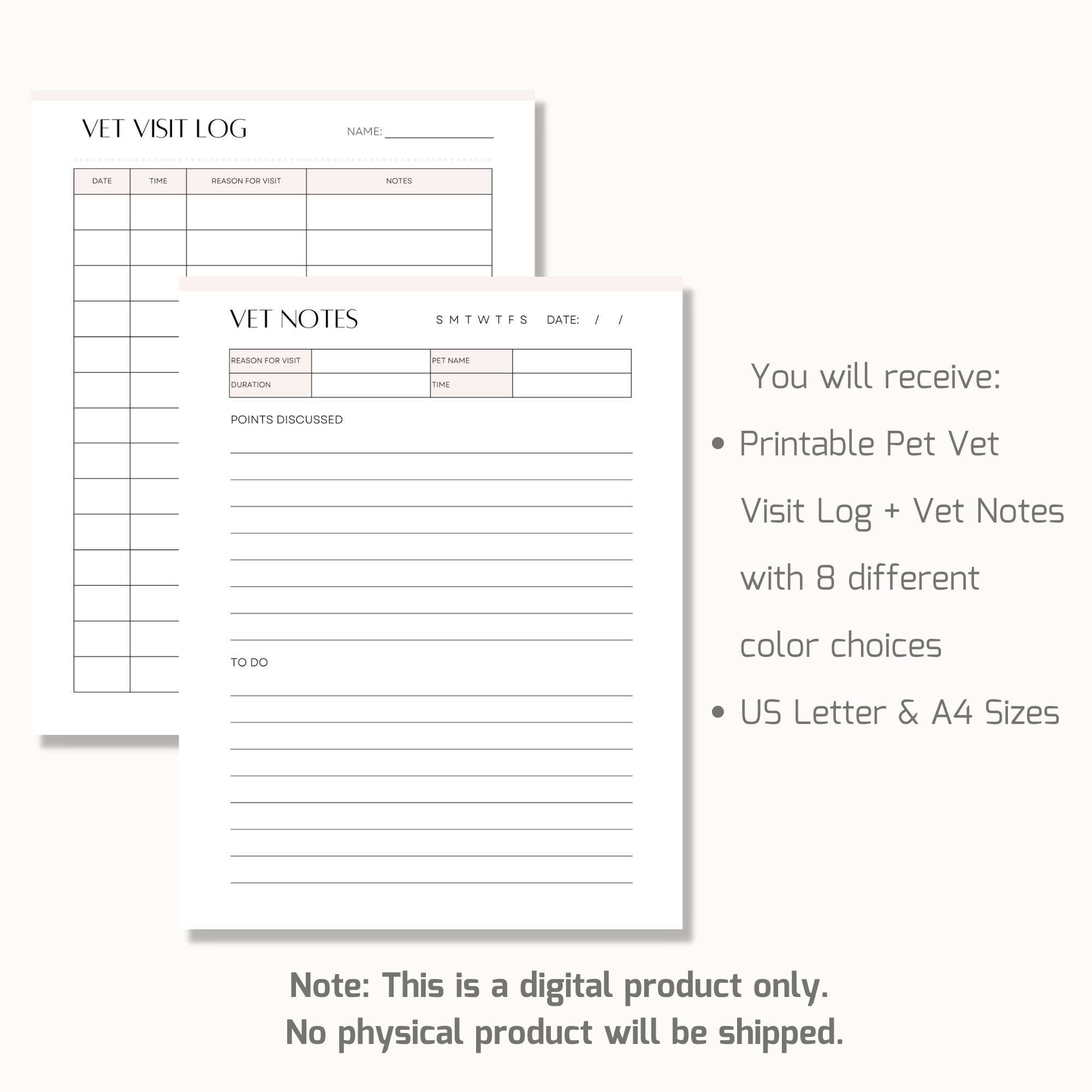 Printable Pet Vet Visit Log, Vet Notes, Dog Vet Visit, Cat Vet Visit ...