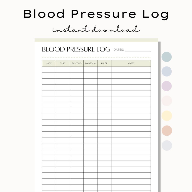 Printable Blood Pressure Log, Hypertension Tracker, Hypotension Tracker ...