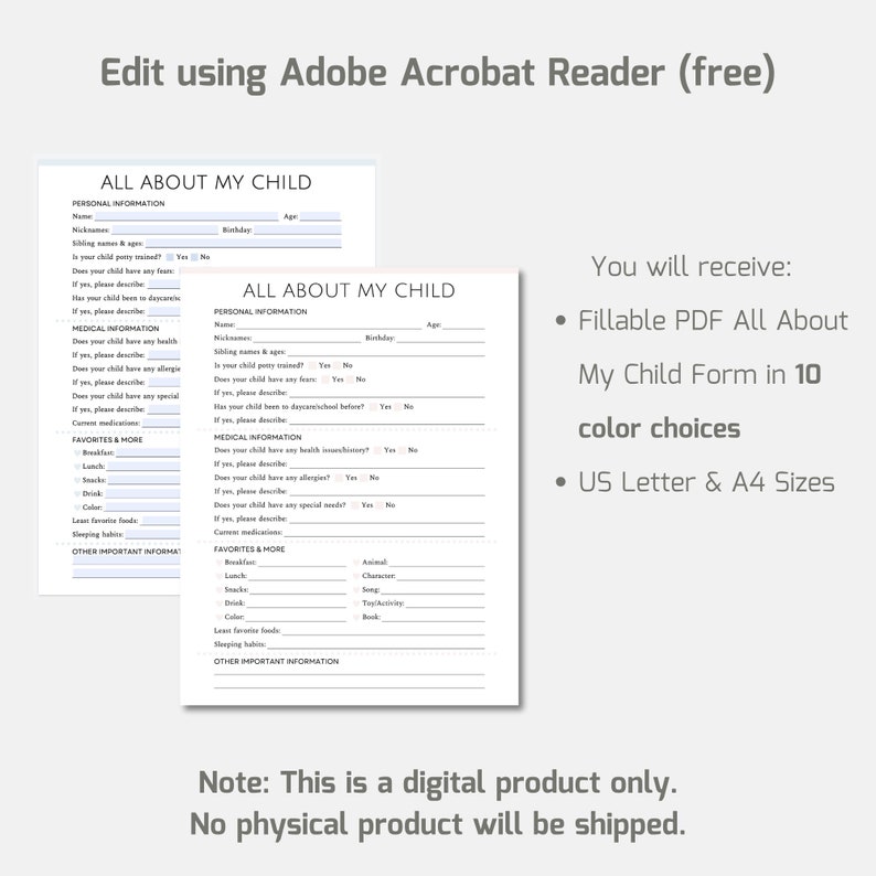 Editable Daycare All About Me Form, Printable Child Information Sheet ...