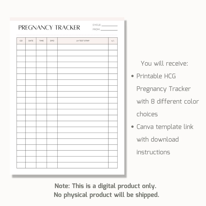 Printable Pregnancy Tracker HCG Pregnancy Log Pregnancy Line - Etsy