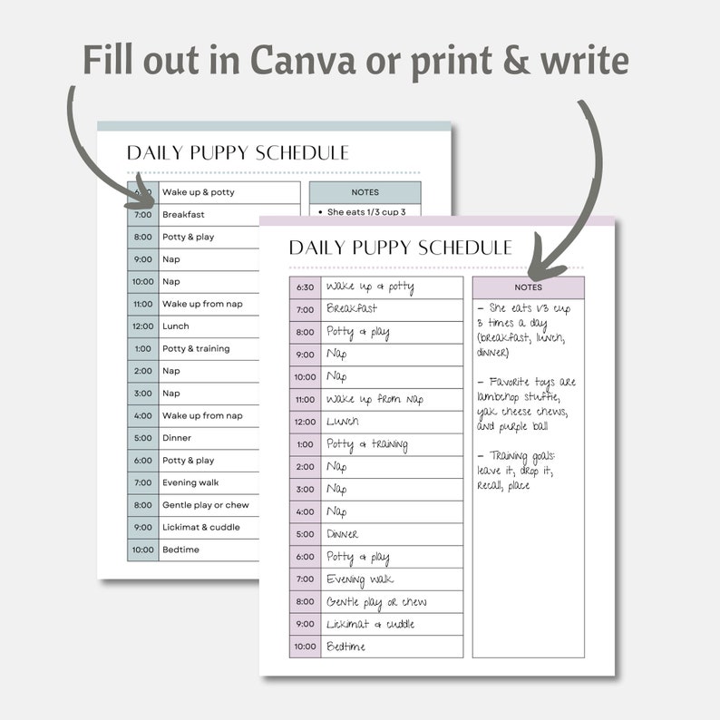 Editable Daily Puppy Schedule, Puppy Schedule Checklist, Puppy Sleep ...