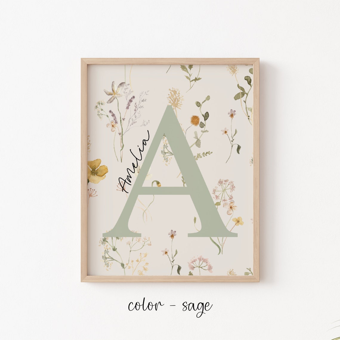 Custom Wildflower Initial Print, Floral Name Prints, Personalized Name ...