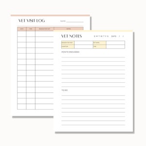 Printable Pet Vet Visit Log, Vet Notes, Dog Vet Visit, Cat Vet Visit ...