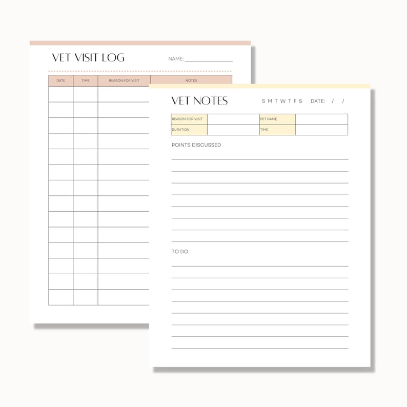 Printable Pet Vet Visit Log, Vet Notes, Dog Vet Visit, Cat Vet Visit ...