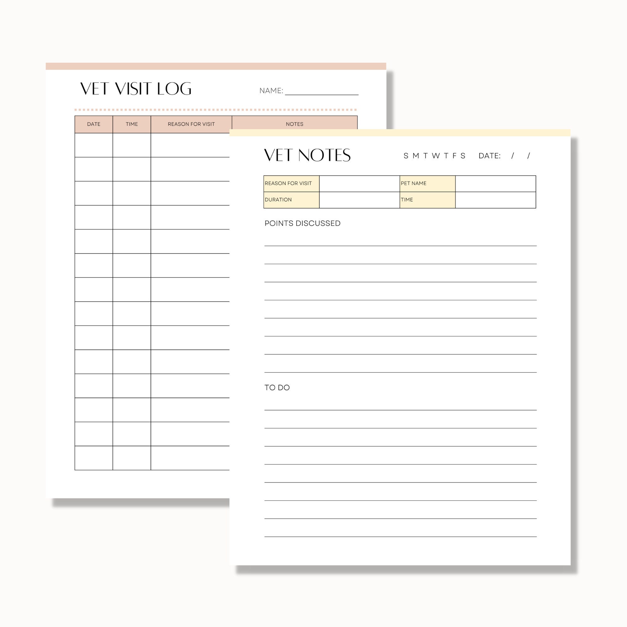 Printable Pet Vet Visit Log, Vet Notes, Dog Vet Visit, Cat Vet Visit ...
